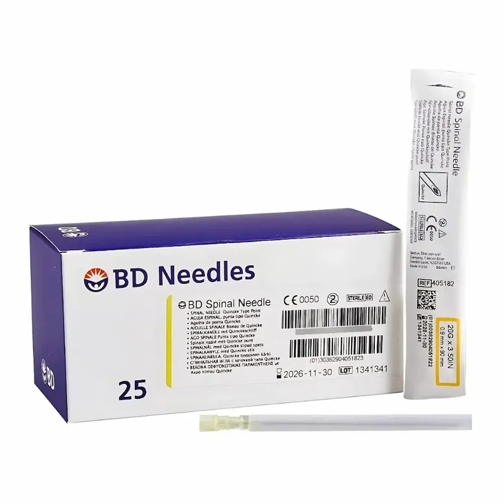 BD Aguja Espinal 25G x 90mm Punta Quincke (Caja 25 unid.) - Safe Care Chile