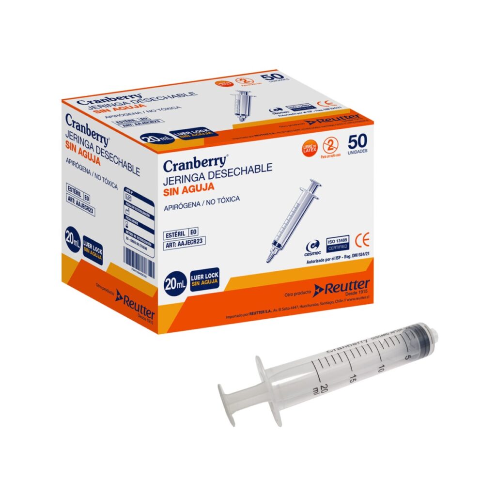 Jeringa 20 mL Sin Aguja con Punta Luer Lock - Safe Care Chile
