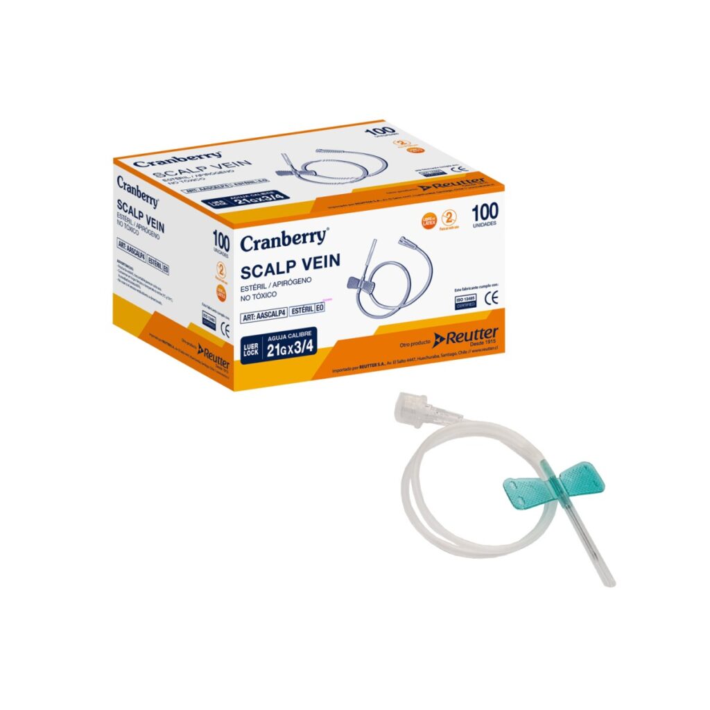 Scalp Vein 21G x 3/4 Cranberry (1 Caja 100 Unid.) - Safe Care Chile